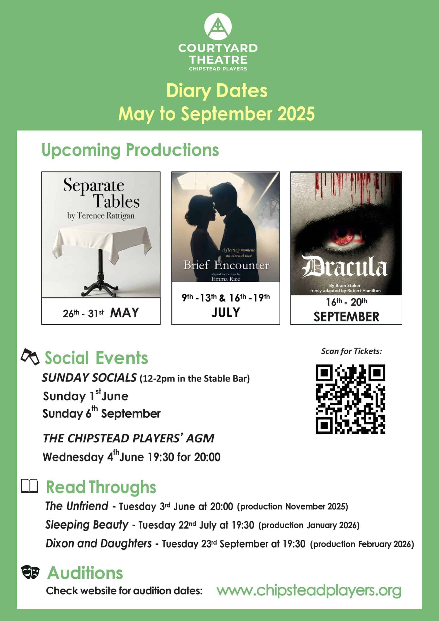 Diary Dates May - Sept 2025 - Courtyard Theatre Chipstead